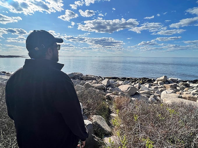 Contemplating the horizon where ocean meets sky&mdash;a moment of zen that no meditation app could ever replicate.