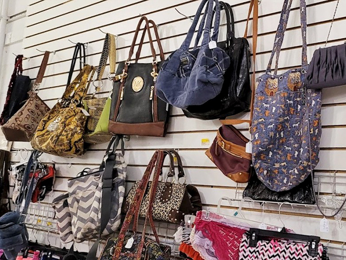 Handbag heaven for the fashionista on a budget. That croc-embossed orange number would make even your most label-conscious friend ask, "Where did you find that?"