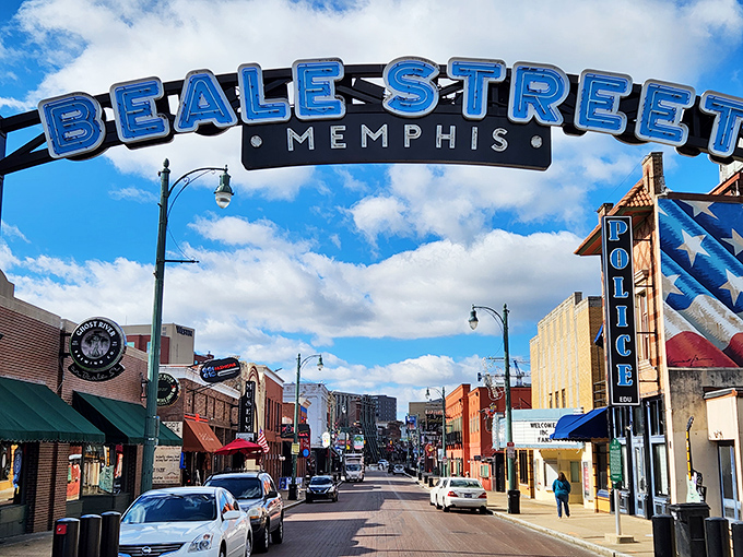 The Beale Street sign welcomes music pilgrims to the hallowed ground where blues found its swagger and rock 'n' roll learned to strut.
