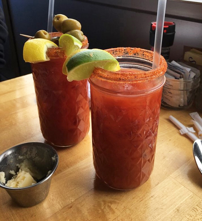 These Bloody Marys aren't just drinks&mdash;they're practically a meal unto themselves, garnished with enough goodies to count as an appetizer.