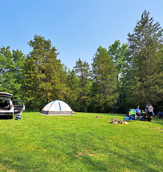 Tent pitched, chairs unfolded, and absolutely nowhere else to be &ndash; this is what freedom looks like in Kentucky.