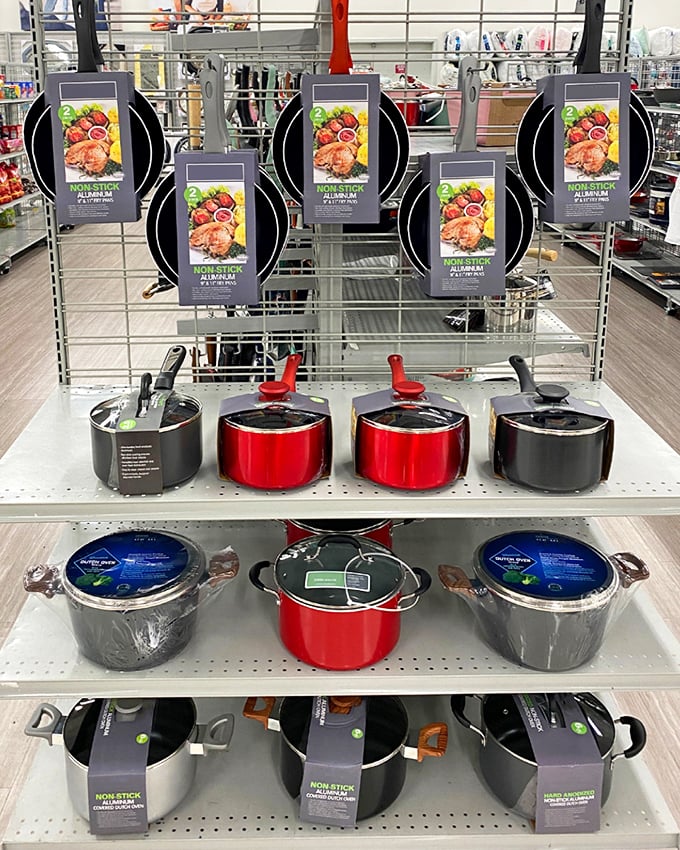 Kitchen artillery for culinary battles against boring meals. Those red pots aren't just cookware&mdash;they're Saturday night dinner party conversation starters.