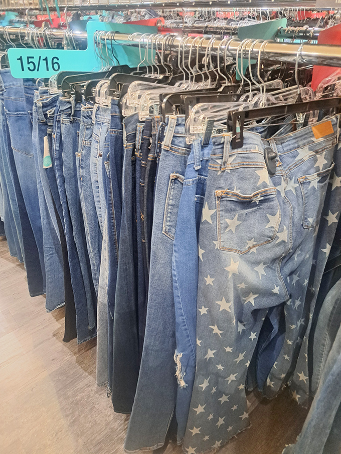 Denim dreams in every shade of blue. The star-spangled pair might just be your ticket to becoming the most patriotic fashionista at the barbecue.