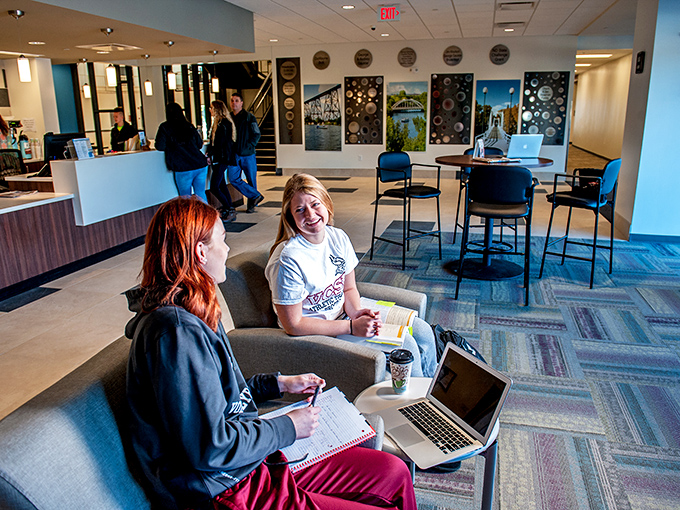 College students find their community corner in the Wellness Center, where caffeine, conversation, and cramming create the perfect academic ecosystem.