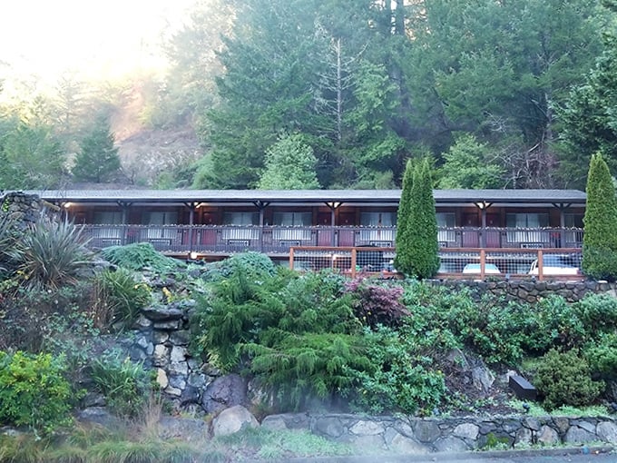 Tucked into the hillside, this Occidental lodging embraces its natural setting with terraced gardens that seem to tumble down to meet guests.