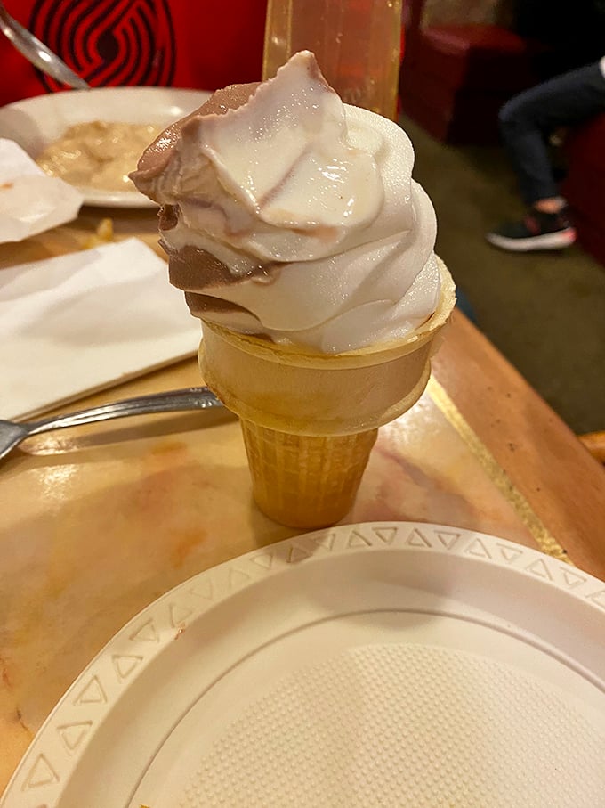Soft-serve ice cream &ndash; the traditional buffet finale that somehow tastes better when you've already had three plates of everything else.