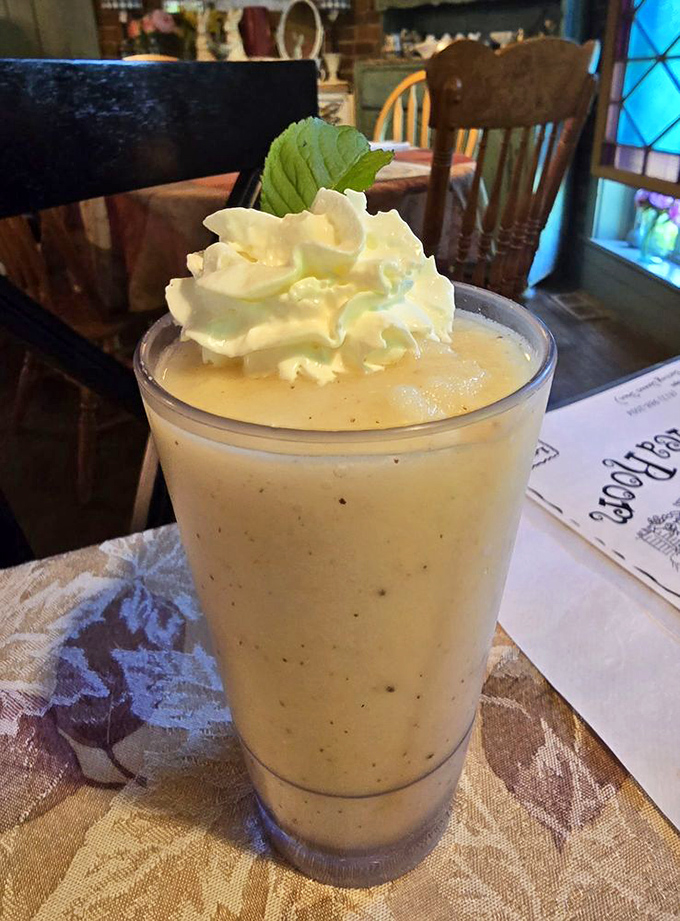 Summer in a glass! This refreshing kiwi fizz topped with whipped cream is what happens when a smoothie goes to finishing school.