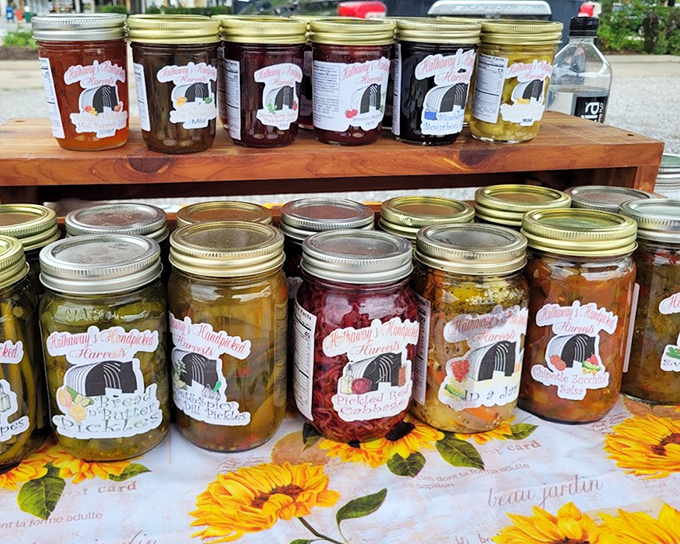Mason jars lined up like edible jewels&mdash;each preserving summer's bounty for those long winter months when fresh produce is but a distant memory.