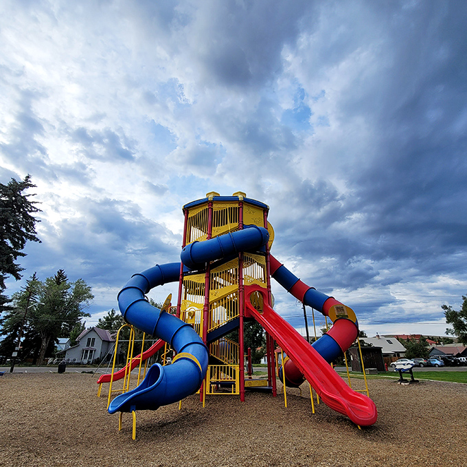 Jorgensen Park's playground brings joy to kids and relief to parents' budgets &ndash; free entertainment with a side of mountain views.