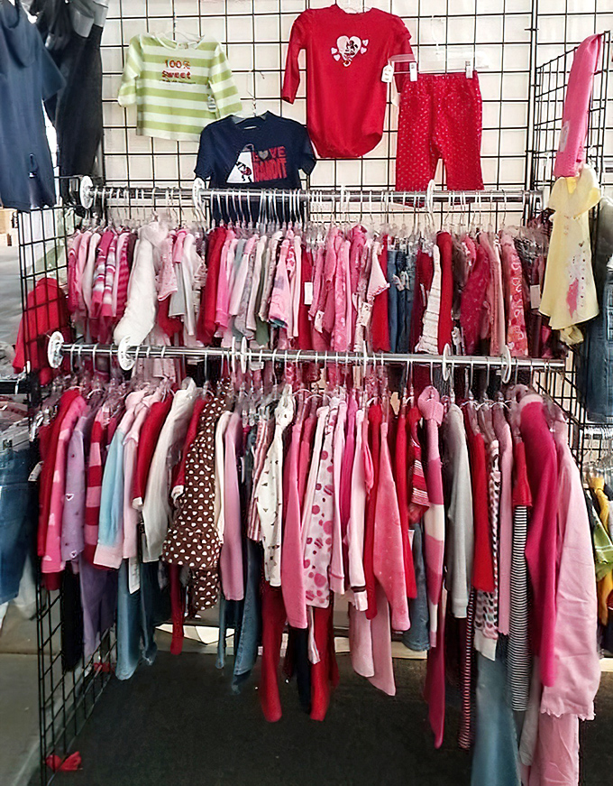 Tiny fashionistas start young at the swap meet. Pink dominates this baby boutique where future style icons get their first wardrobe essentials.