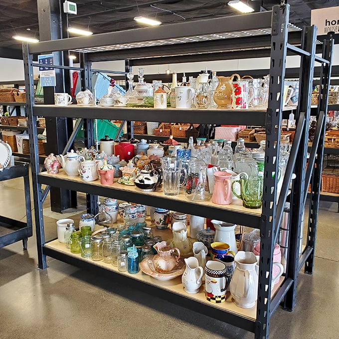 Kitchen implements from every era wait patiently for their next culinary adventure. That pitcher has seen things your modern glassware couldn't imagine.