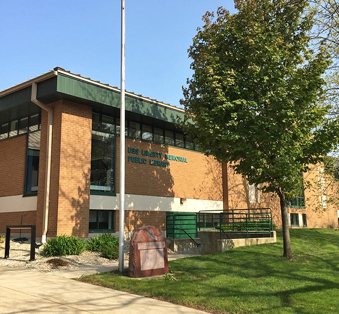 Knowledge with a river view. The USS Liberty Memorial Public Library offers both books and a quiet place to contemplate Grafton's storied past.
