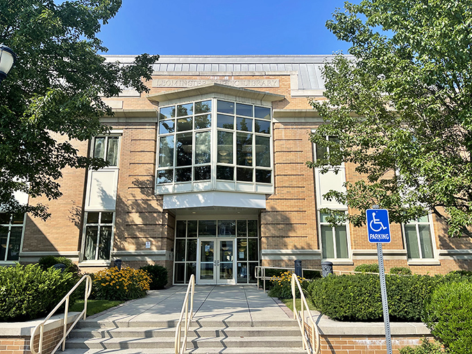 The modern Leominster Public Library stands as a temple to curiosity, its welcoming entrance promising adventures that don't require TSA pat-downs.