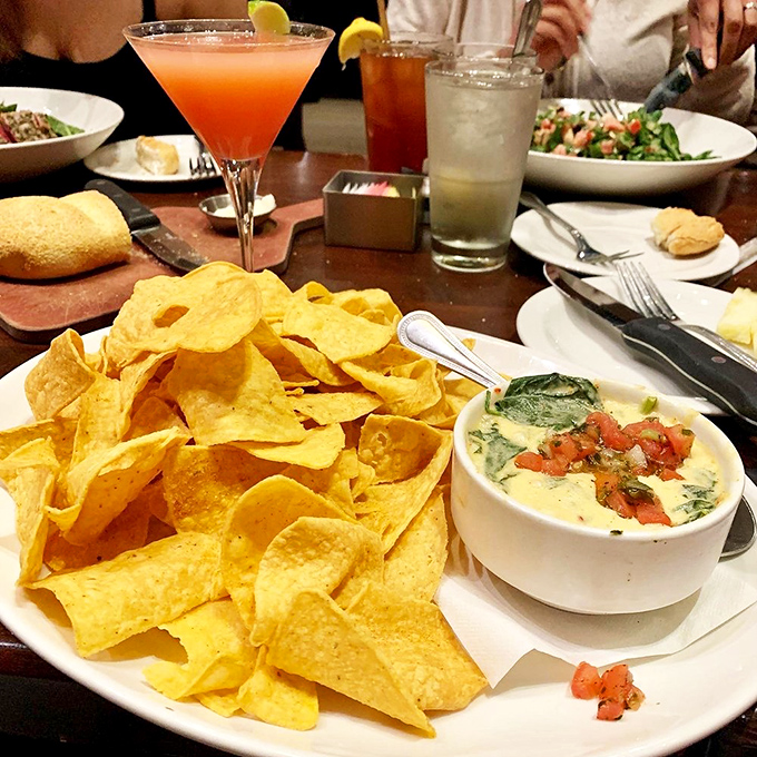 Chips and dip transcend to heavenly heights when the dip involves lobster and spinach. The kind of appetizer that makes you reconsider ordering a main course.