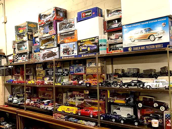 Model car heaven exists, and it's right here on these shelves, complete with boxes that somehow survived decades intact.