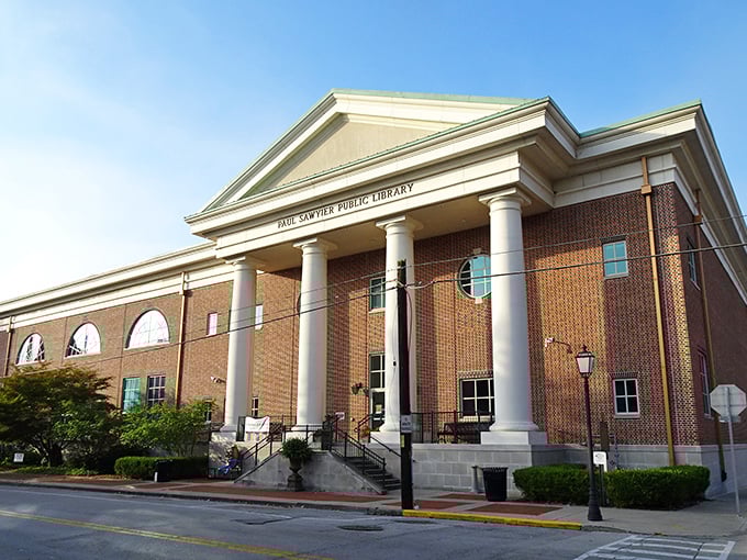 The Paul Sawyier Public Library stands as a temple to knowledge with its impressive columns and welcoming steps – brain food for all ages.