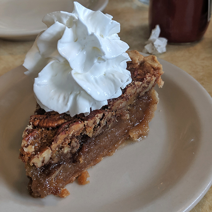 Pecan pie that would make your grandmother both jealous and proud. That gooey filling and mountain of whipped cream is the definition of "worth saving room for."