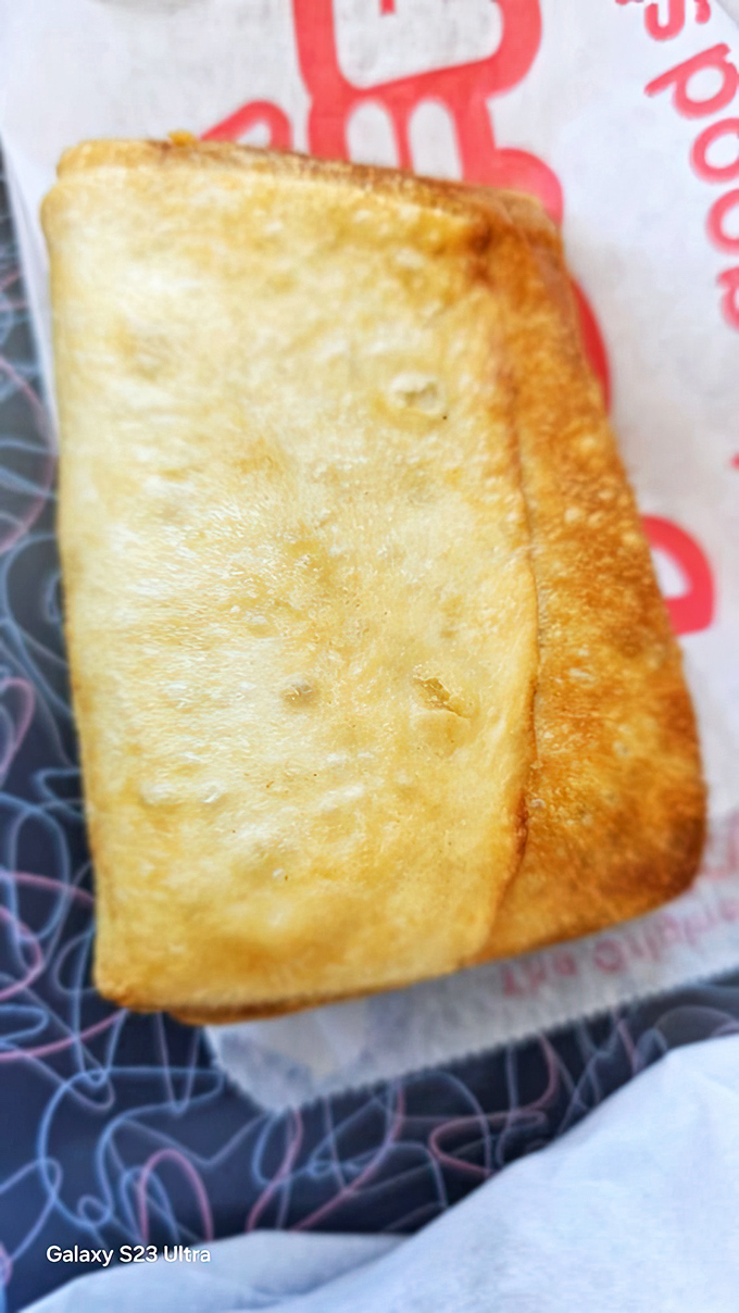 The pizza puff—Chicago's portable answer to deep dish. Like a Hot Pocket that went to culinary school and graduated with honors.