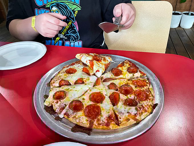 Even the pizza maintains the "go big or go home" philosophy&mdash;crispy pepperoni discs on melted cheese that would satisfy any creature, mythical or otherwise.