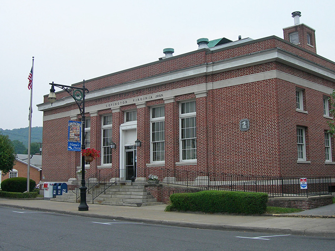 Letters and packages still matter in Covington. This brick post office serves as both communication hub and impromptu community center.