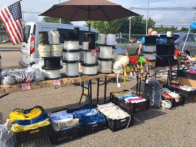 Need rope? This outdoor vendor has enough cord to tie up the Mayflower, with spools of every color and thickness imaginable.