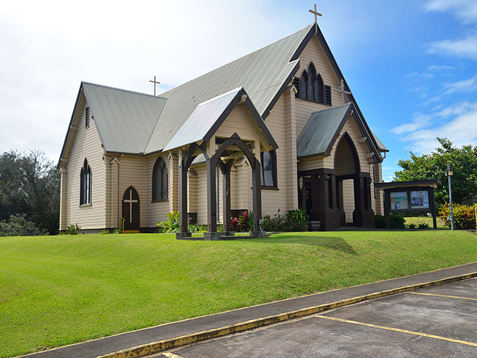 Sacred Heart Catholic Church stands as a serene sentinel of faith, its simple wooden architecture a testament to North Kohala's plantation-era heritage.