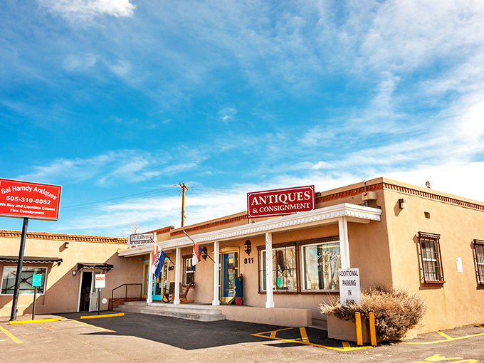 This antique shop facade holds treasures waiting to be discovered, like a real-life version of that storage unit auction show, minus the drama.