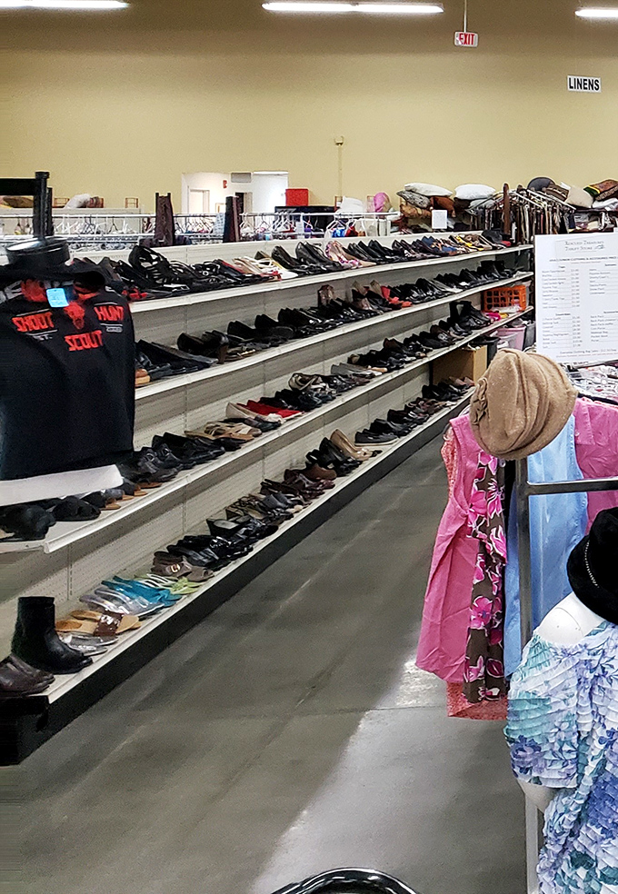 The shoe department rivals upscale boutiques in organization but beats them handily in the price department.