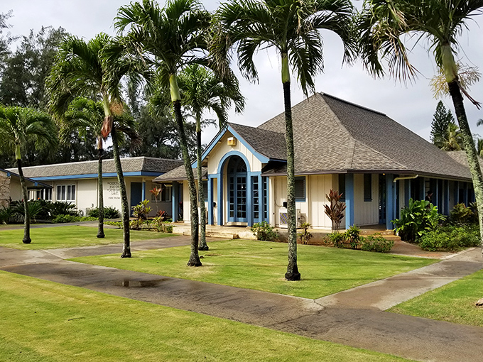 This serene church property offers a moment of peaceful reflection &ndash; where spiritual contemplation comes with complimentary ocean breezes and palm tree shade.
