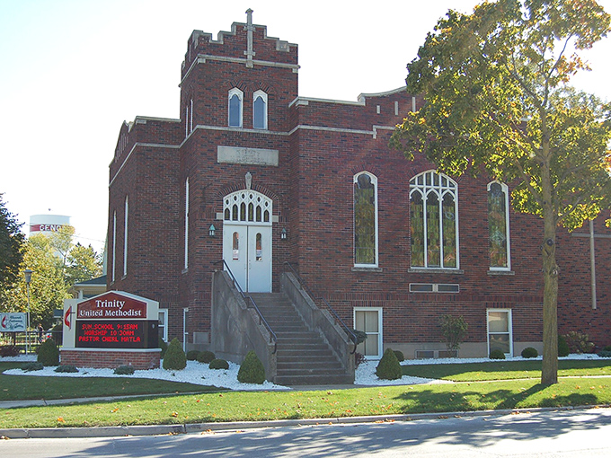 Trinity United Methodist's sturdy brick facade and elegant windows have welcomed worshippers for generations in this close-knit community.