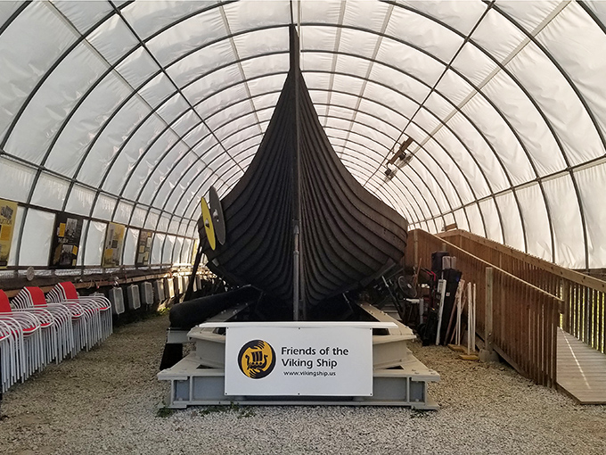 Not every Midwestern town can boast a Viking ship. This Norse treasure sits proudly under shelter, a seafaring ambassador far from its ancestral fjords.