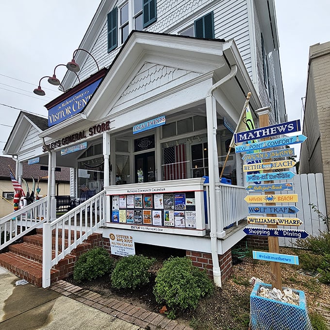 The Visitor Center doubles as a general store, because in Mathews, practical and charming aren't mutually exclusive concepts.