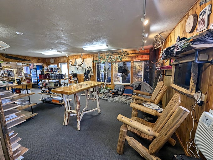 Step inside this North Woods outfitter and you're already halfway to adventure. Hand-crafted furniture and wilderness gear create the perfect pre-expedition atmosphere.