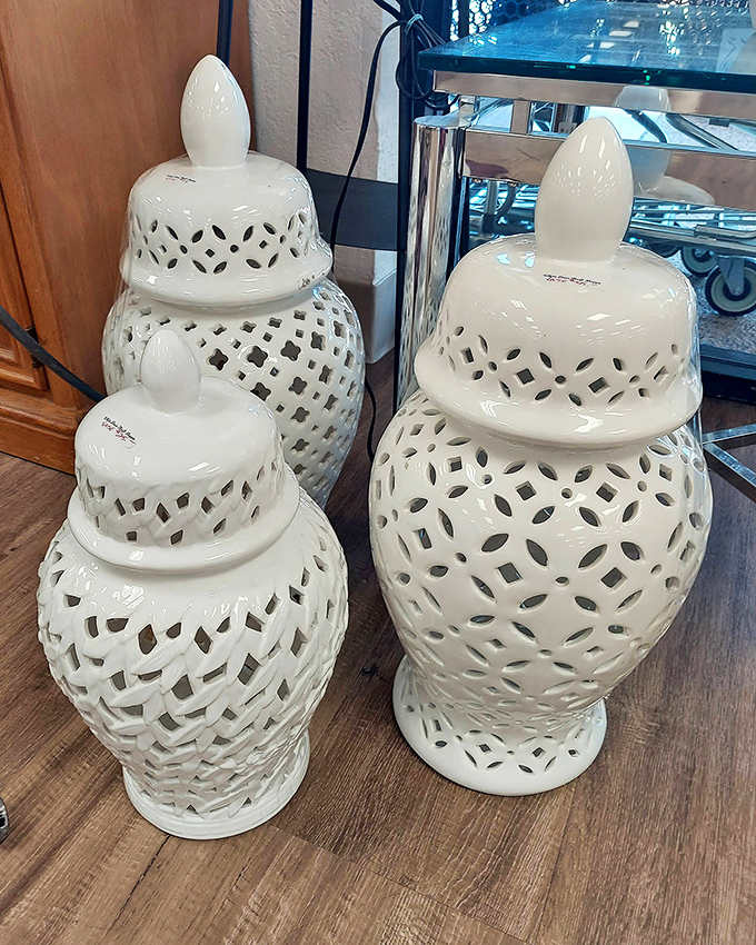 These latticed ceramic ginger jars bring instant elegance to any space—no one needs to know they cost less than dinner.