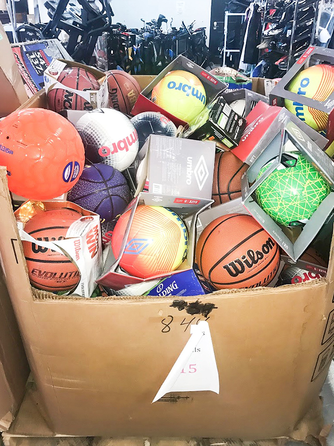 This bin of sports balls looks like a PE teacher's fever dream, minus the whistle and mandatory participation.