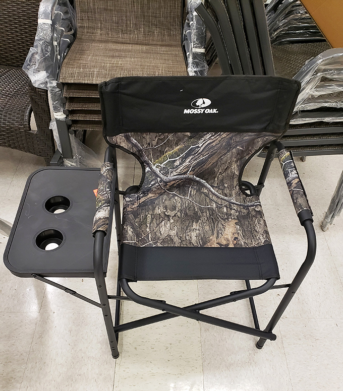 This Mossy Oak camping chair isn't just seating&mdash;it's a portable throne for the outdoors enthusiast. Complete with cup holders for wilderness hydration!