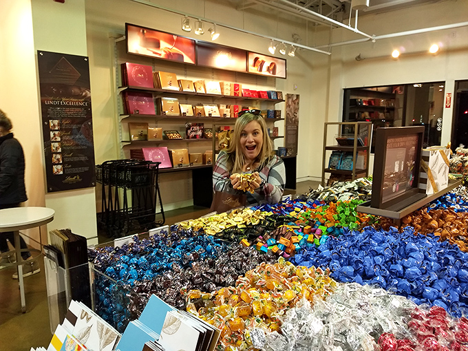 Chocolate paradise! This candy wonderland proves that sometimes the sweetest deals at Kittery aren't on clothing racks but in colorful wrappers.