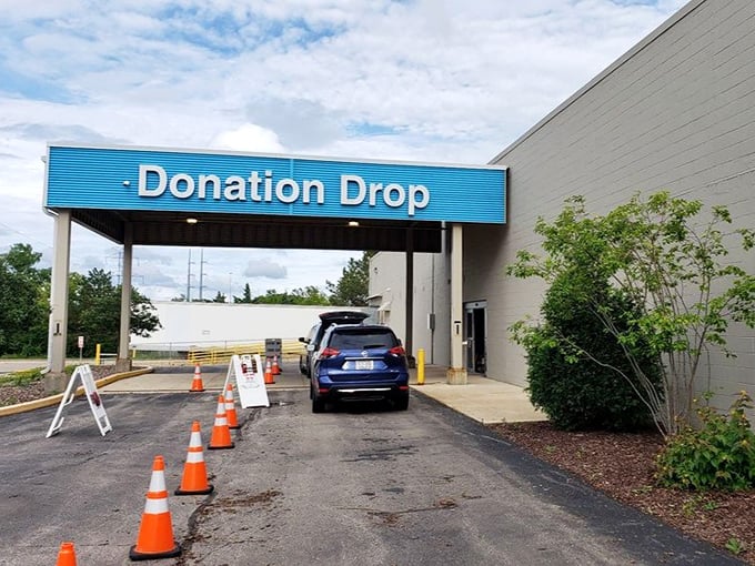 The donation drop-off&mdash;where Wisconsin's generosity keeps the thrift ecosystem thriving. One car, countless second chances for everything inside.
