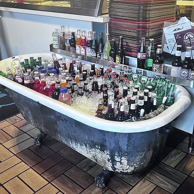 The old-school bathtub filled with icy drinks is the kind of quirky touch that separates memorable barbecue joints from the merely good ones.