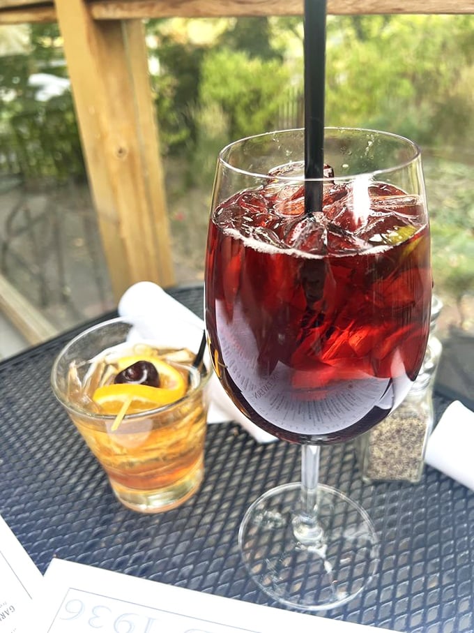Riverside cocktail hour: where an Old Fashioned and sangria become supporting characters in the ongoing drama of "Why Don't We Live Here?"
