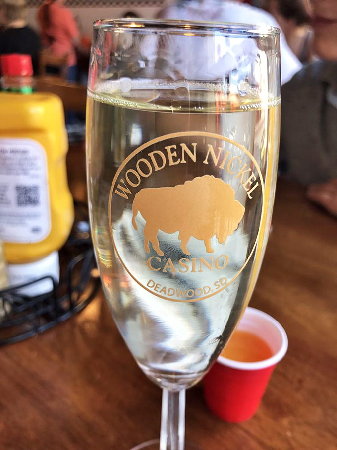 When in Deadwood, even your mimosa comes with a side of local character, served in a souvenir glass from the Wooden Nickel Casino.