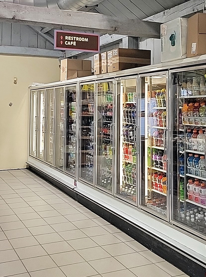 The refrigerated drink section &ndash; where choosing a beverage to accompany your pizza becomes a delightful intermission in your culinary adventure.