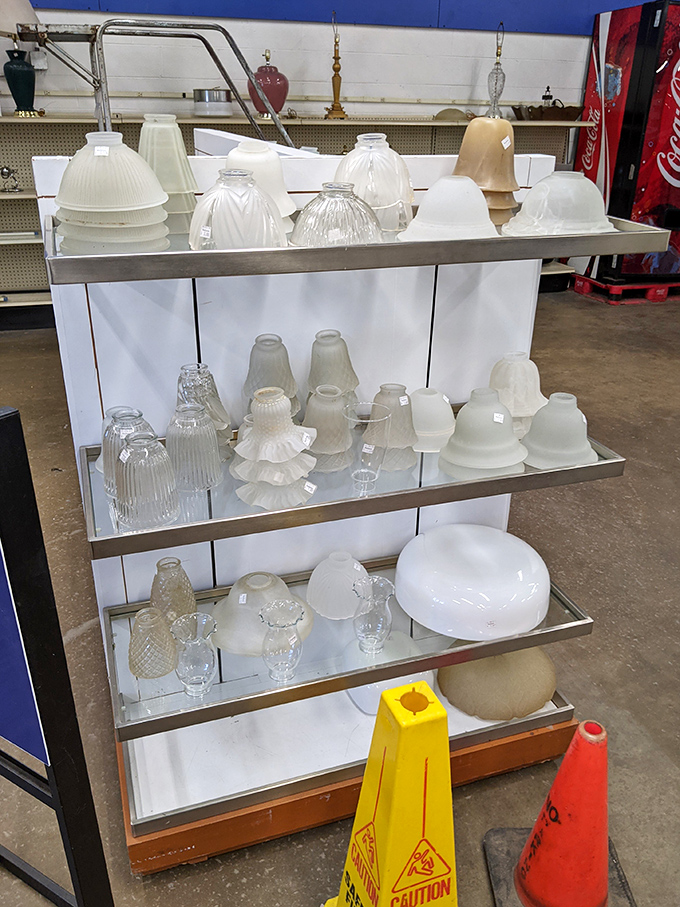 An unexpected display of vintage glassware, where texture and translucence take center stage.