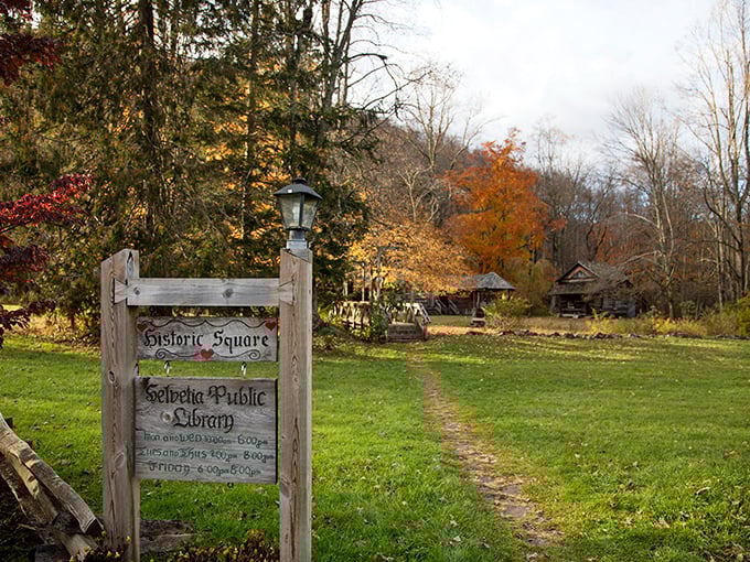 Even the signposts in Helvetia tell stories. This wooden marker stands sentinel at the historic square, inviting literary adventures in an alpine setting.