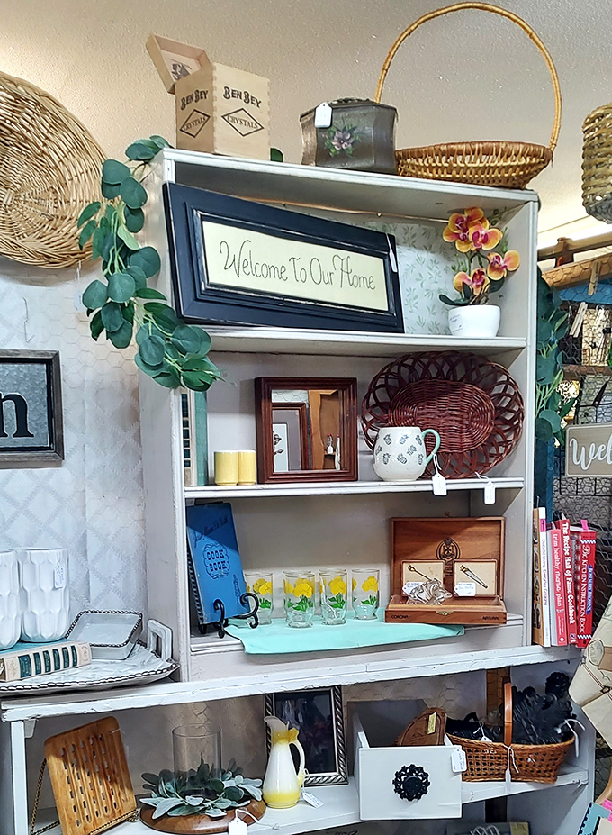 Shelf after shelf of vintage glassware &ndash; where your grandmother's favorite vase might be hiding, just waiting for you to exclaim, "We had one just like this!"