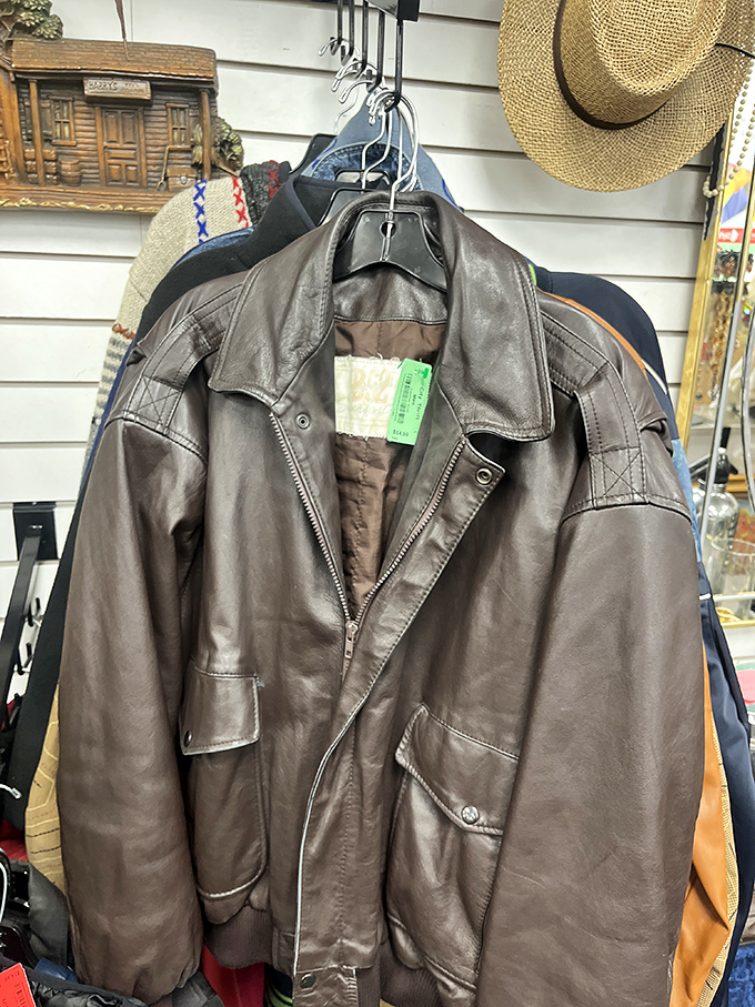 This leather jacket has stories to tell. Like Indiana Jones' less adventurous but equally stylish cousin who stuck to weekend antiquing.