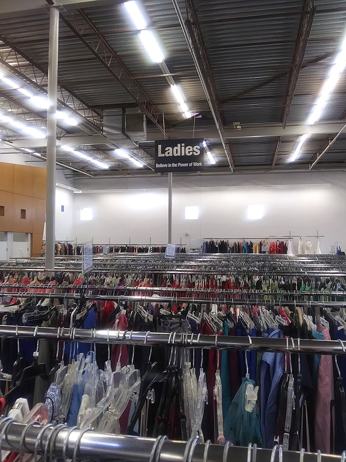 "Believe in the Power of Work" proclaims the Ladies section, where endless racks offer fashion for every style and budget.