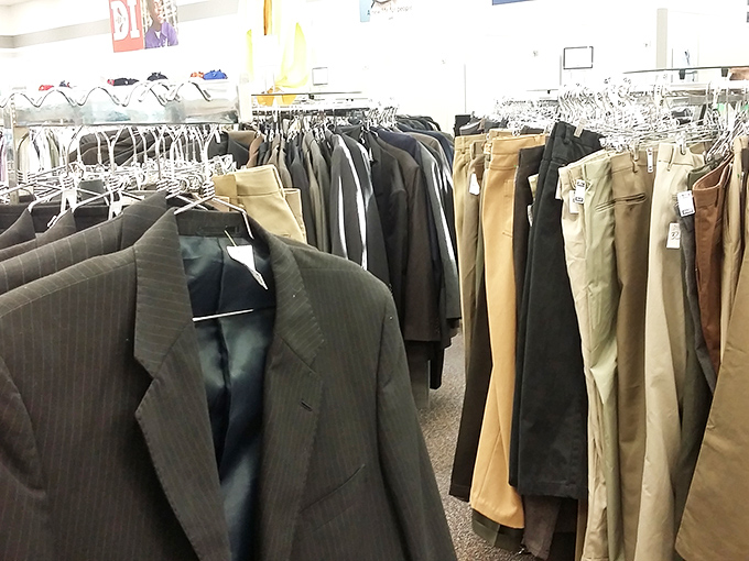 Men's formal wear section: where job interviews are won and wedding plus-ones are impressed without breaking the bank.