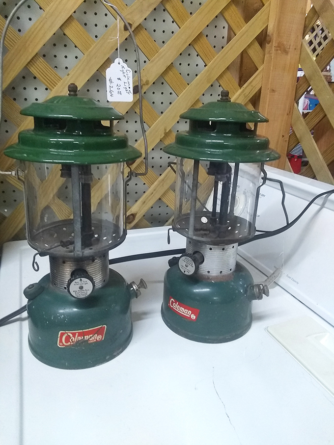 Classic Coleman lanterns that have illuminated countless camping trips stand ready for their next adventure. Nostalgia never shined so bright.