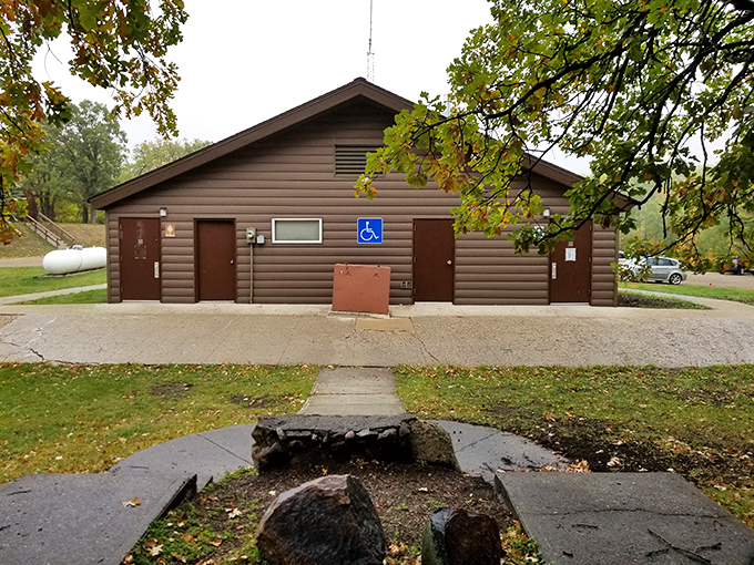 Not the Ritz-Carlton, but when you're covered in lake water and pine needles, this rustic restroom facility feels like a five-star accommodation.